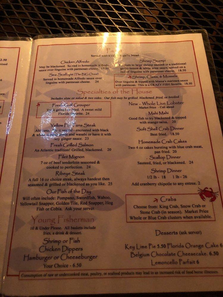 Menu at Crazy Fish Bar And Grill, Lake Wales