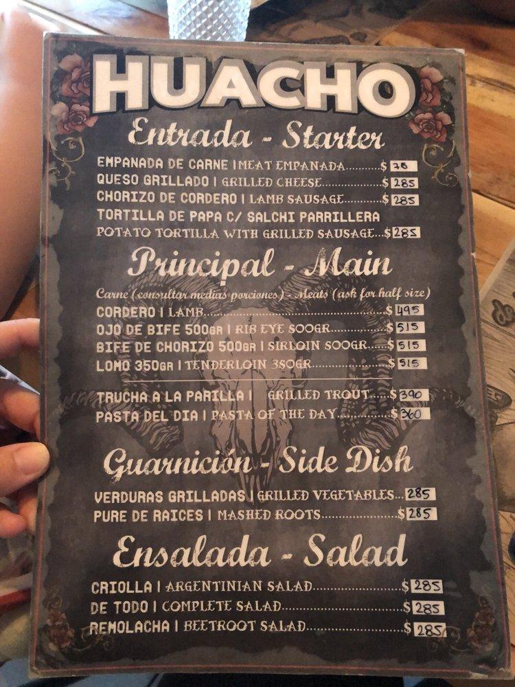Menu at Huacho Restaurante, Buenos Aires