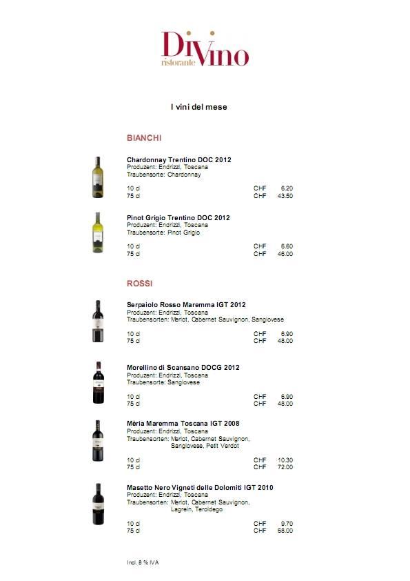 Menu da Ristorante De Vino, Muralto