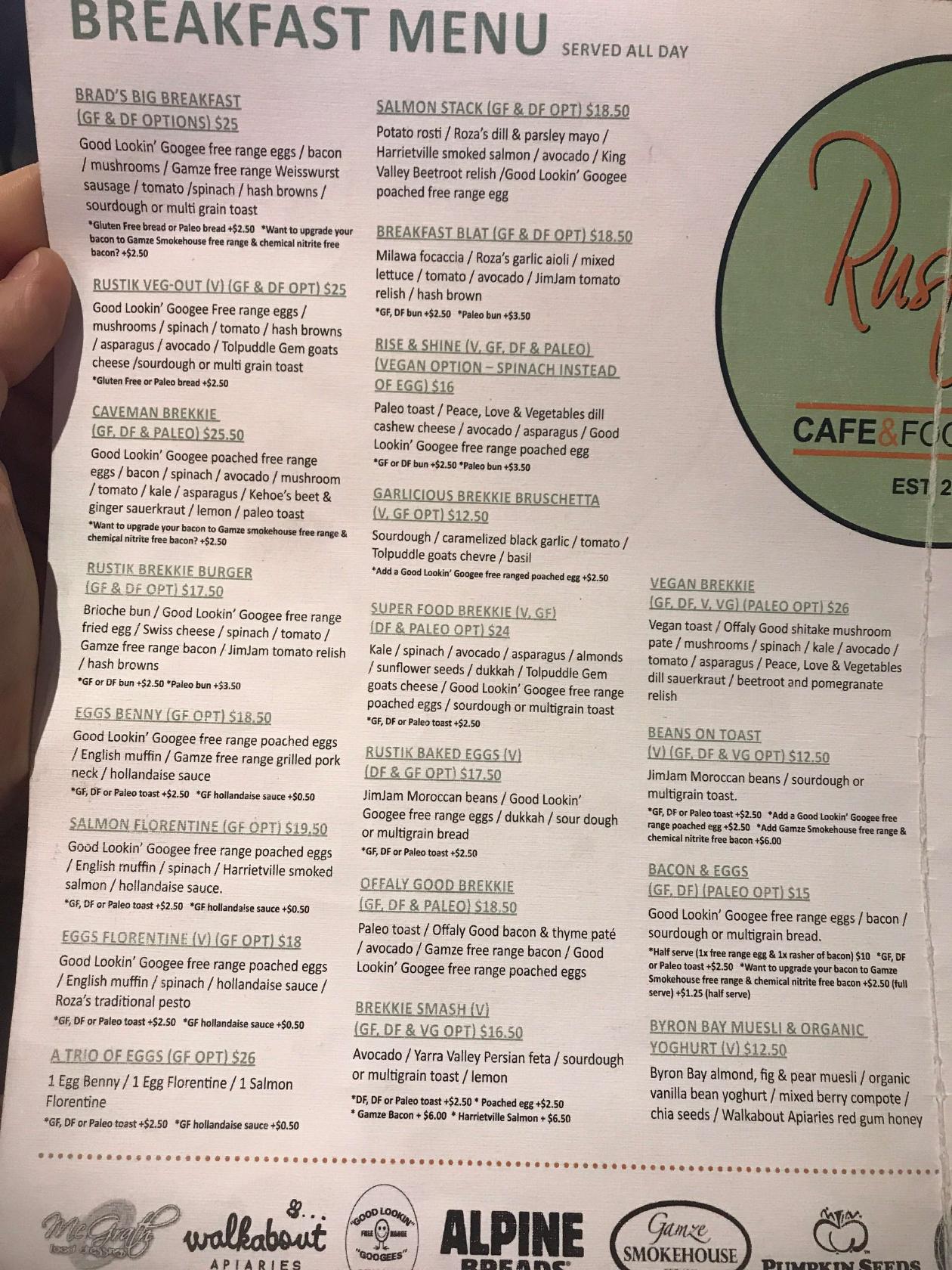 Menu at Rustik Cafe & Foodstore, Benalla