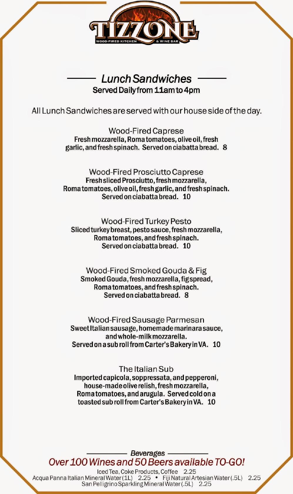 Menu at Tizzone Wood-Fired Kitchen & Wine Bar, Daleville