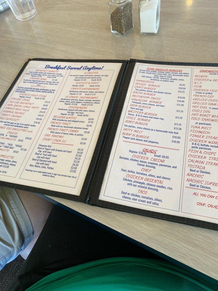 Menu at Sam's Restaurant, Kellogg