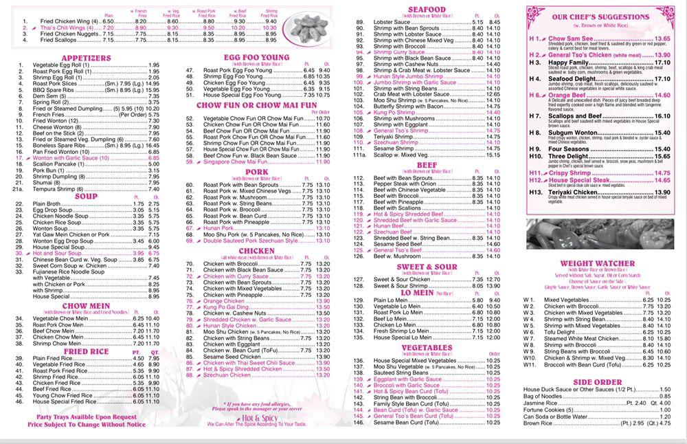 Menu at Chung Hing Chinese Kitchen/ Bellmore restaurant, Bellmore