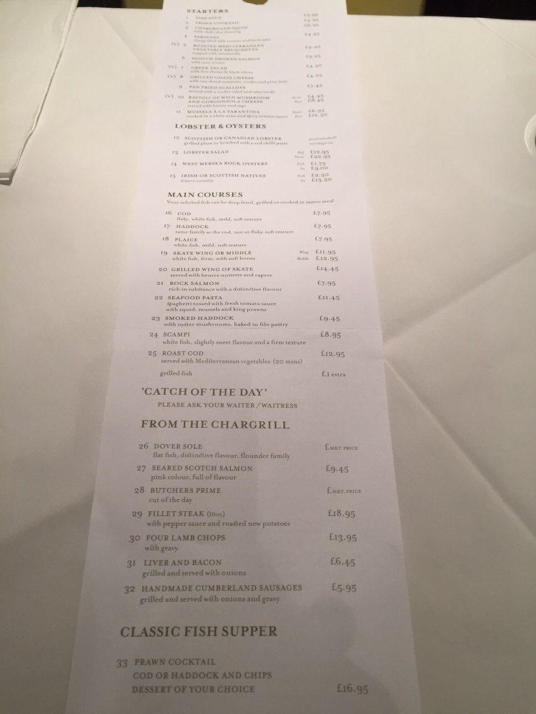 Menu at Fish Central restaurant, London