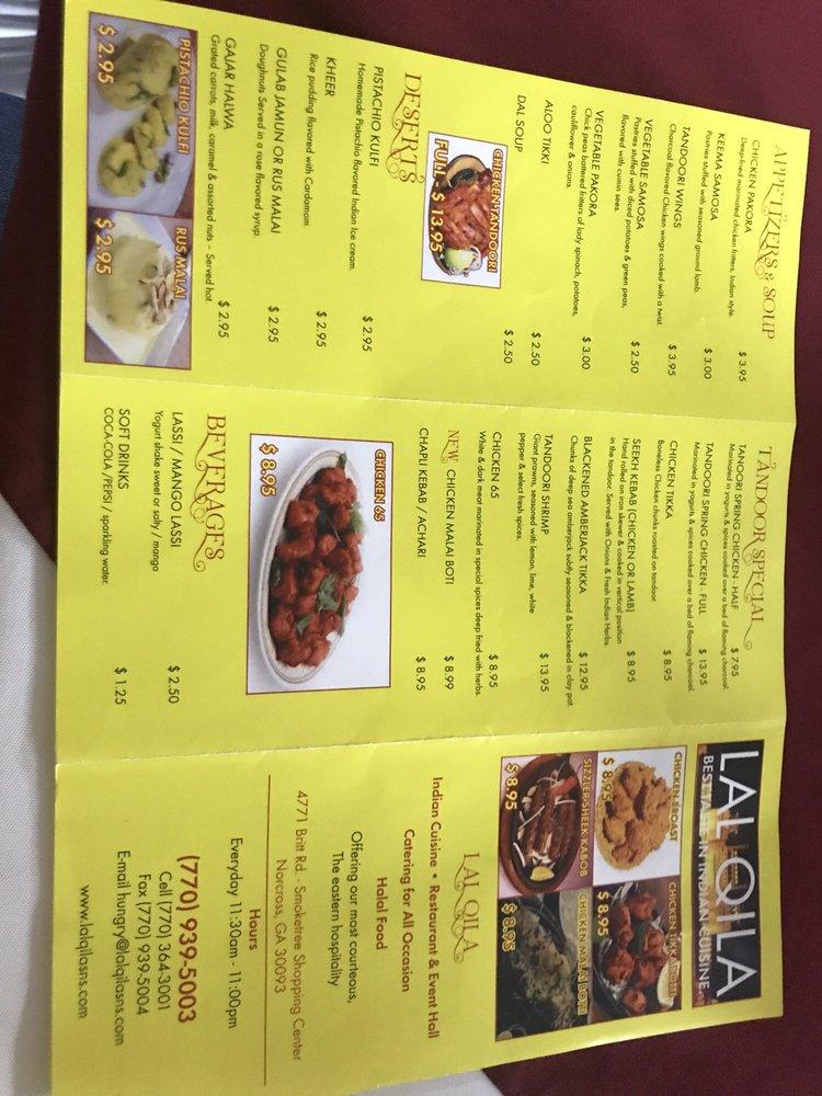 Menu at Lal Qila restaurant, Peachtree Corners