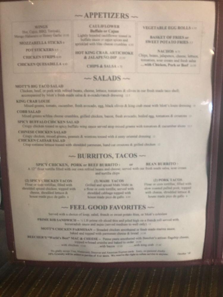 Menu at Mott Canyon Tavern & Grill pub & bar, Stateline