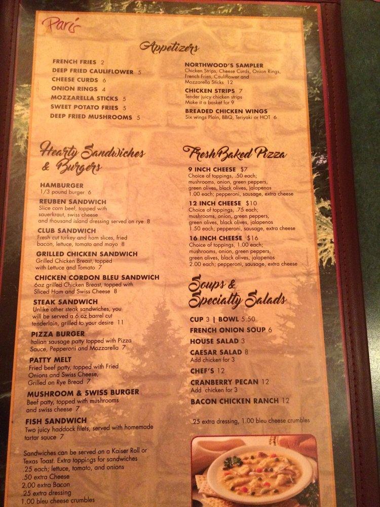 Menu at Paris In Pembine club, Pembine