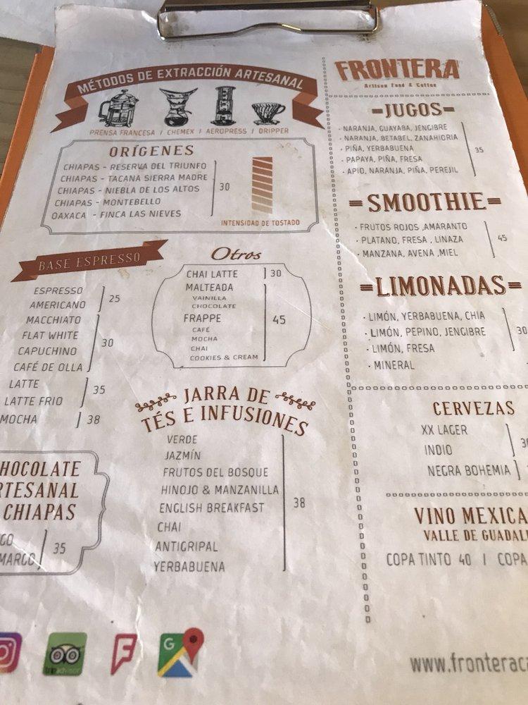 Menu at Frontera cafeteria, San Cristóbal de las Casas