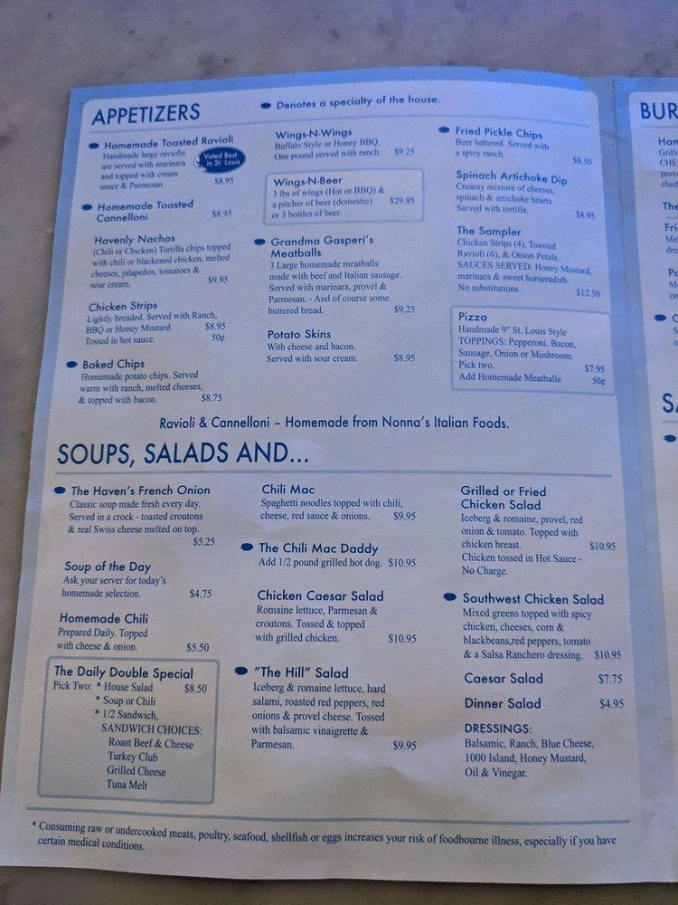 Menu at The Haven pub & bar, St. Louis, Morgan Ford Rd