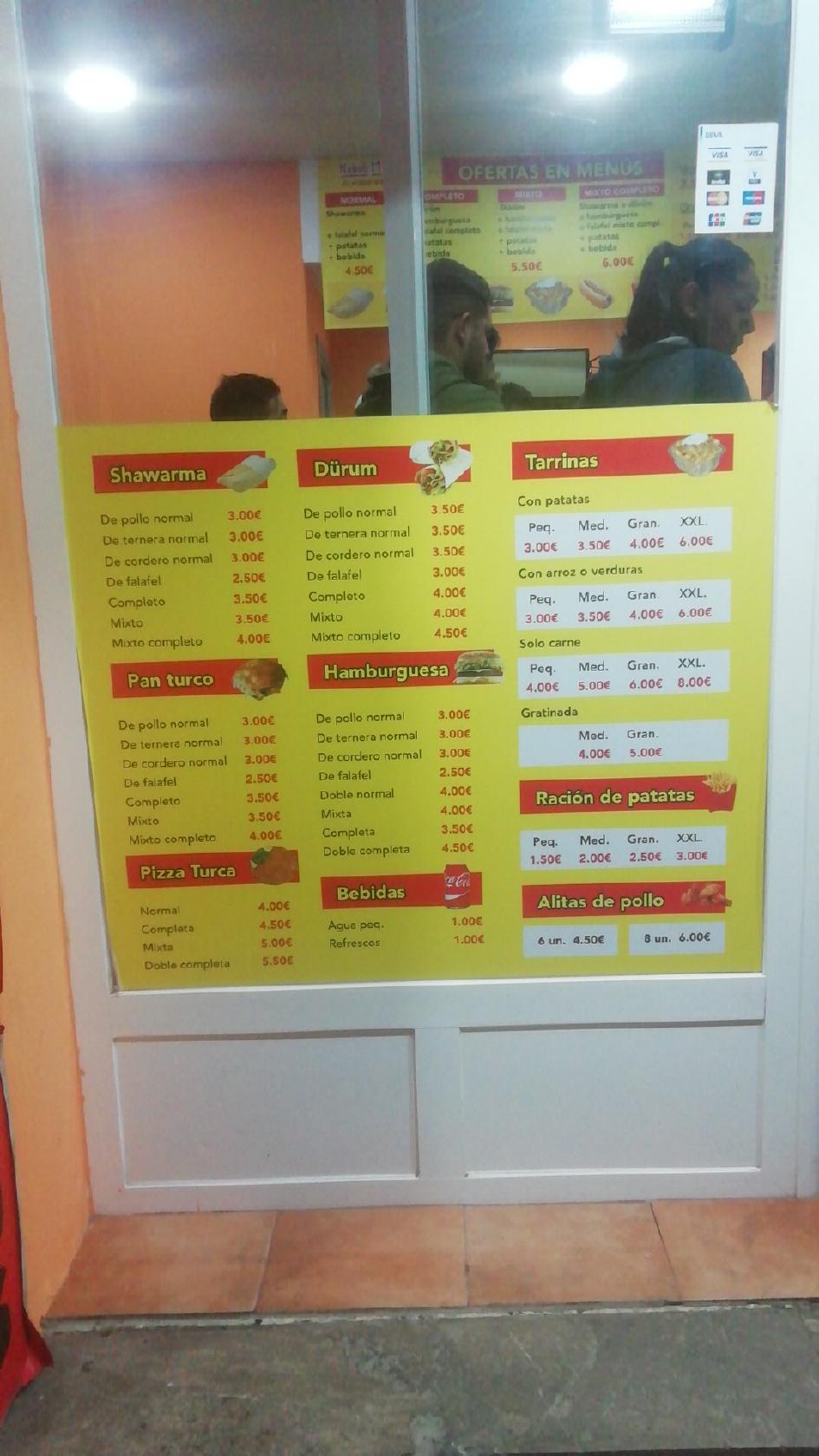 Menu at Kebab Marrakech restaurant, Armilla