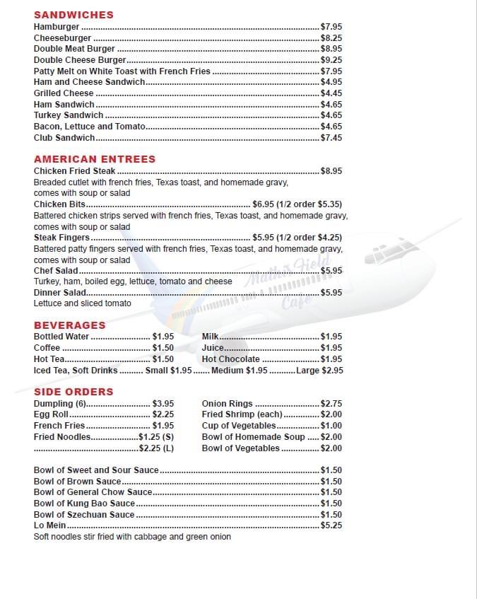 Menu at Mathis Field Cafe / Airport, San Angelo