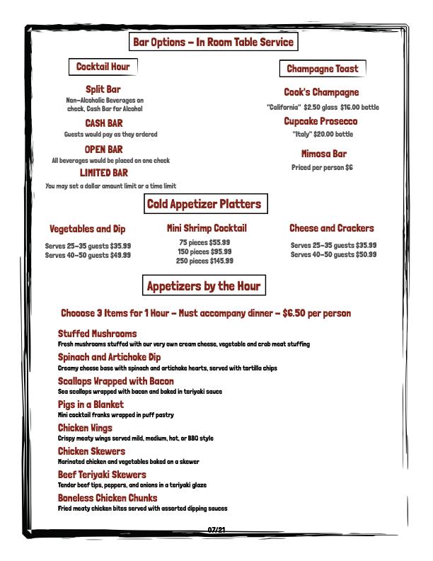 Menu at Raindancer Restaurant, Amsterdam, State Highway 30