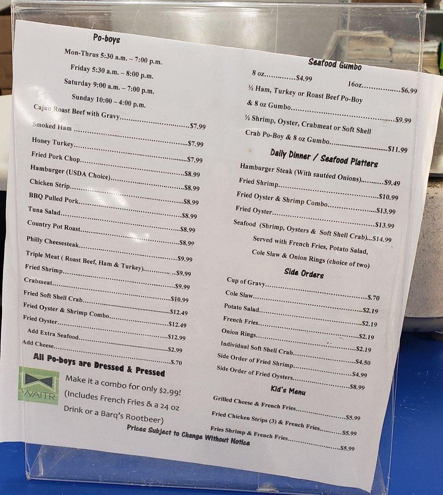 Menu at Fayard's restaurant, Saint Martin