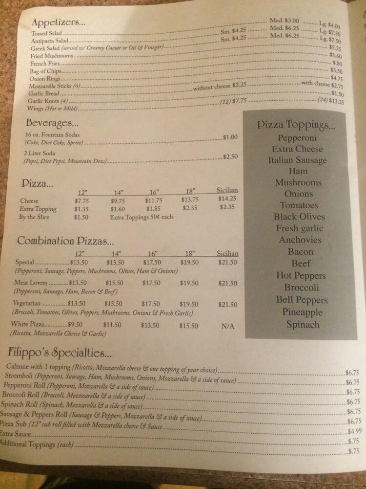 Menu at Filippos Pizza pizzeria, Edgewater