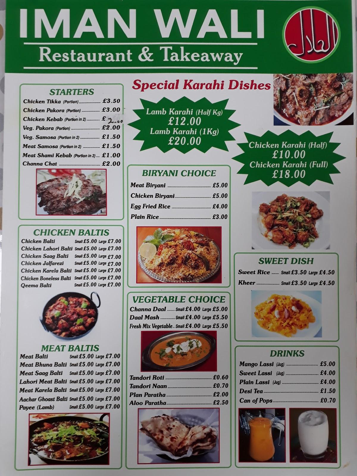 Menu at Iman Wali restaurant, Walsall