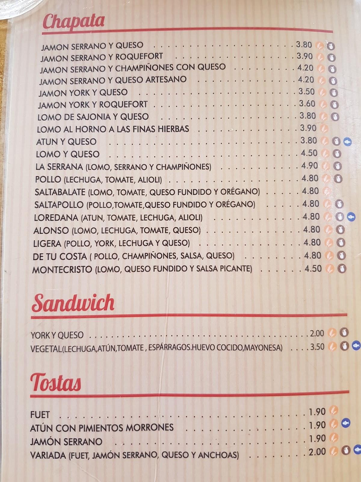 Carta de La Choza Bar, Almuñécar