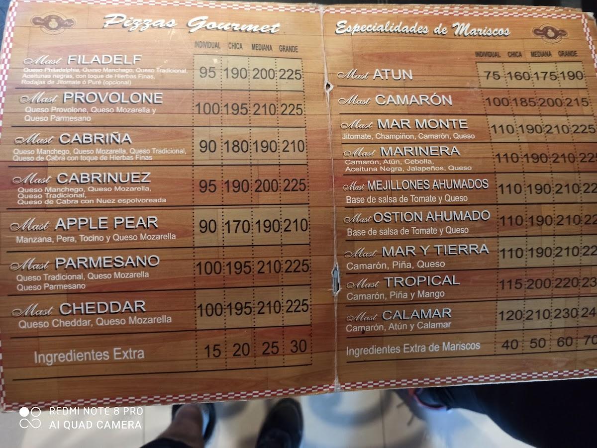 Menu at Mast Pizza restaurant, Tlalnepantla de Baz