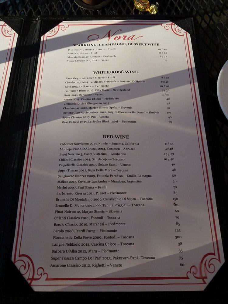 Menu at Nora pub & bar, Cleveland