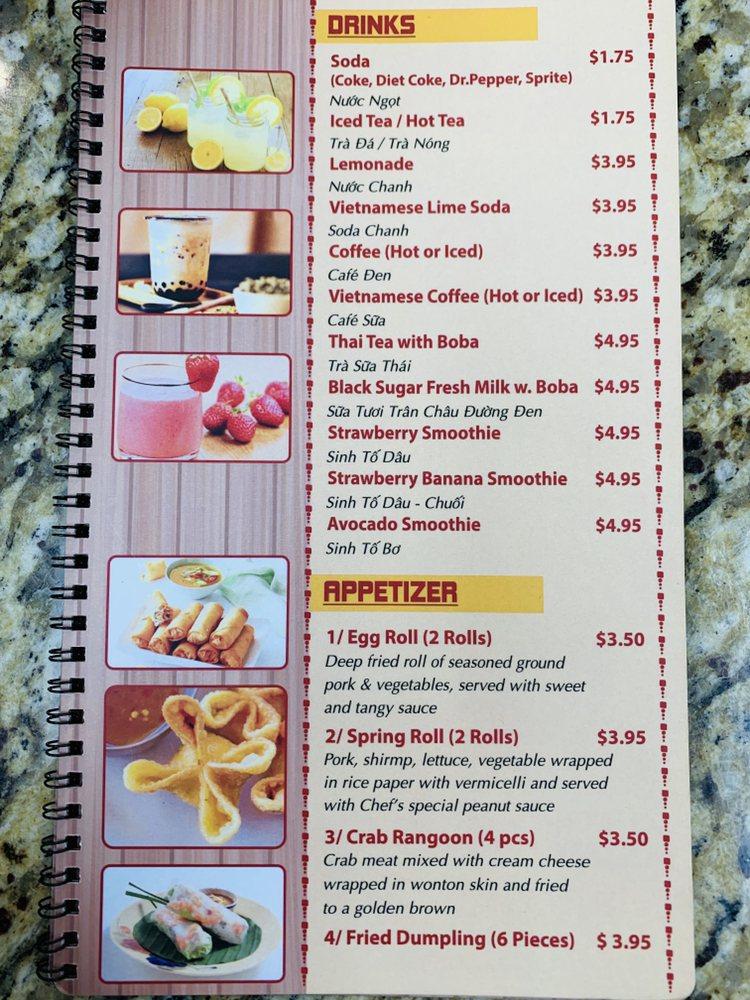 Menu at Pho Hong restaurant, Lockhart
