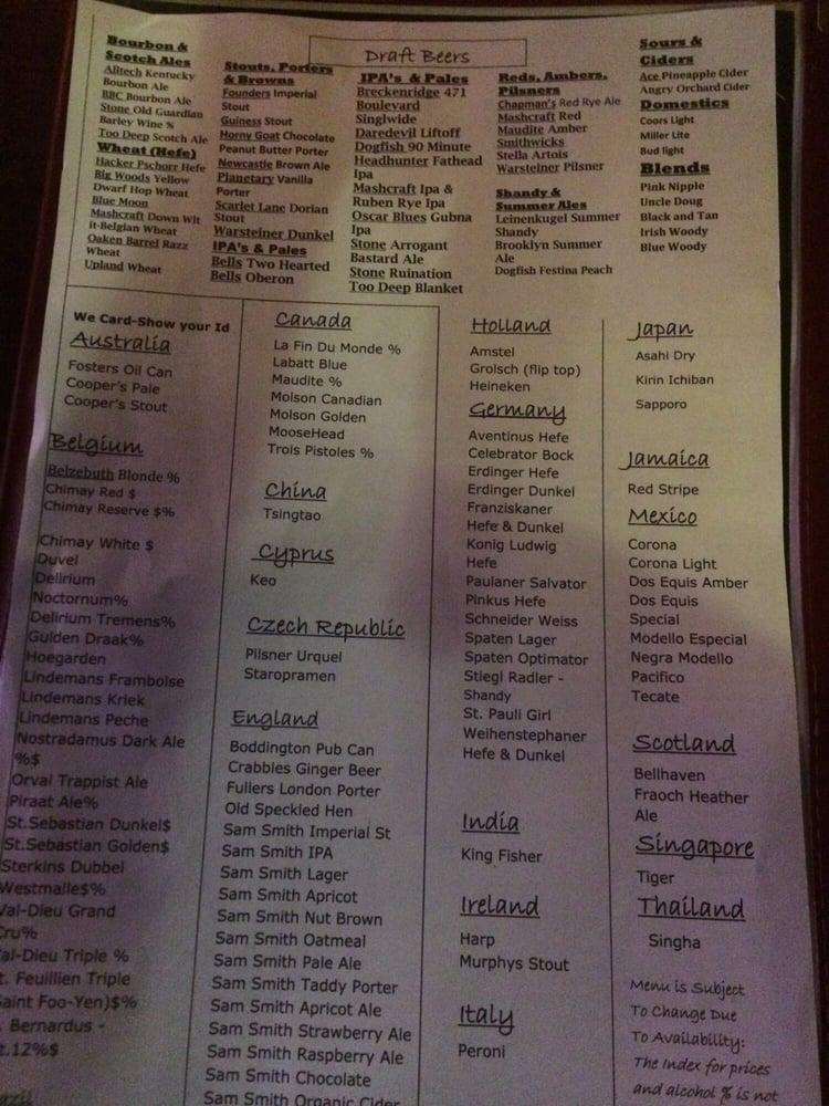 Menu at Shallo's Antique Restaurant & Brewhaus, Indianapolis