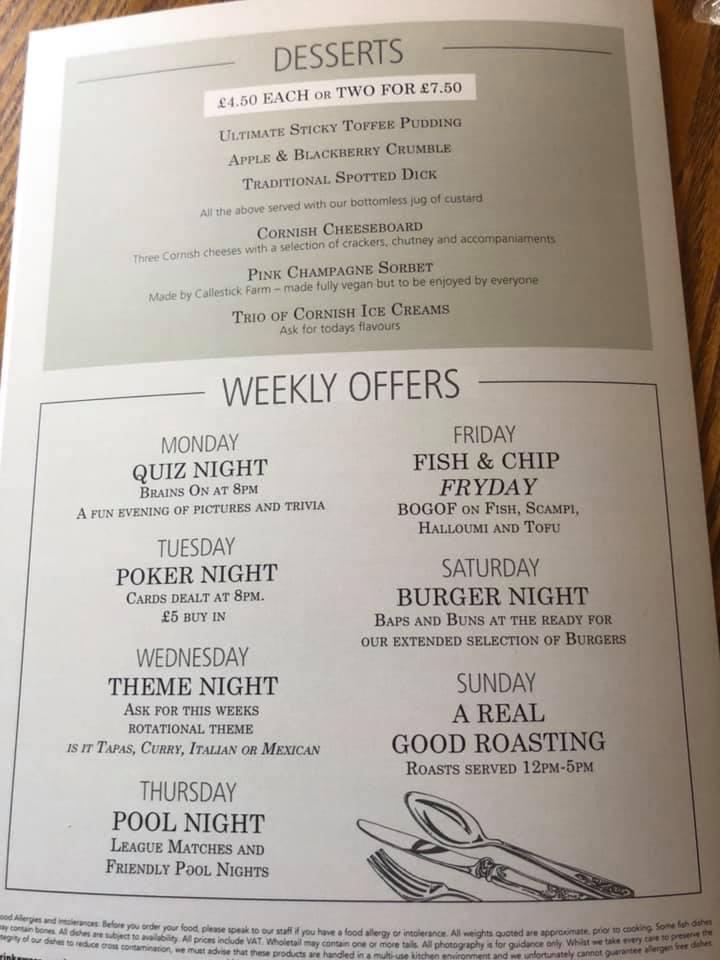 Menu at The Engine Inn pub & bar, Saint Ives