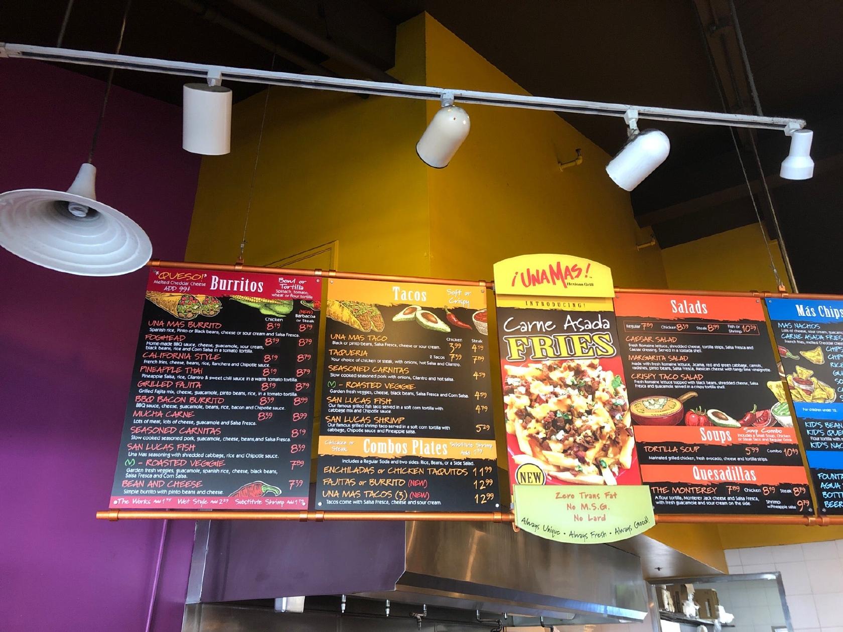 Menu at Una Mas Mexican Grill Los Gatos restaurant, Los Gatos