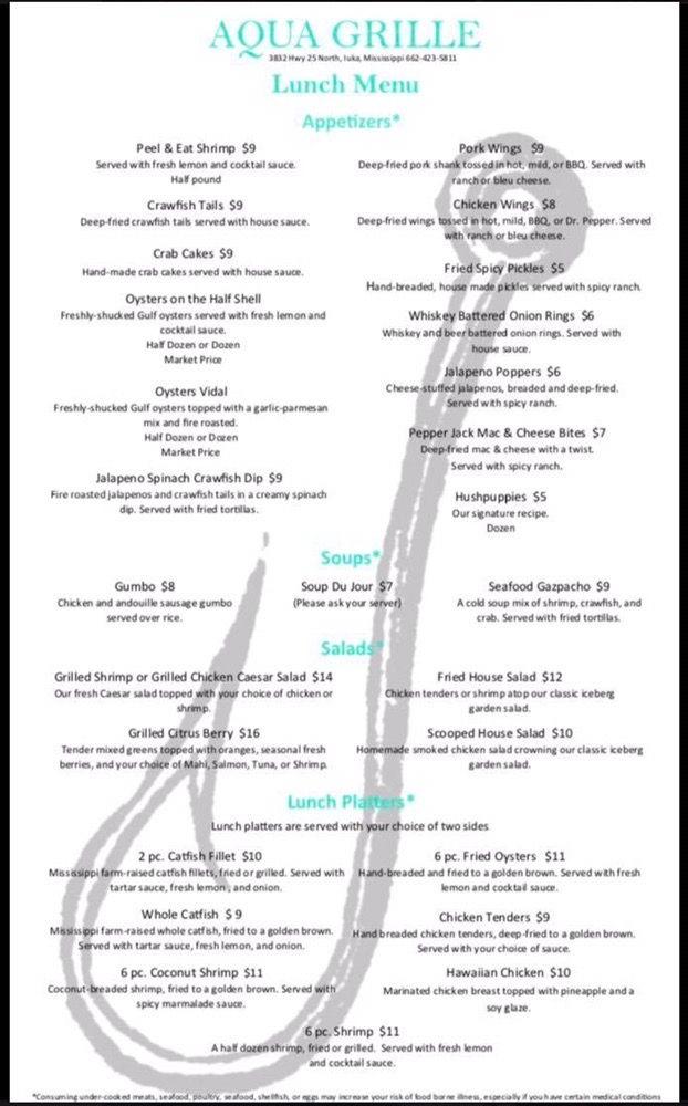 Menu at Aqua Yacht Harbor Grille restaurant, USA