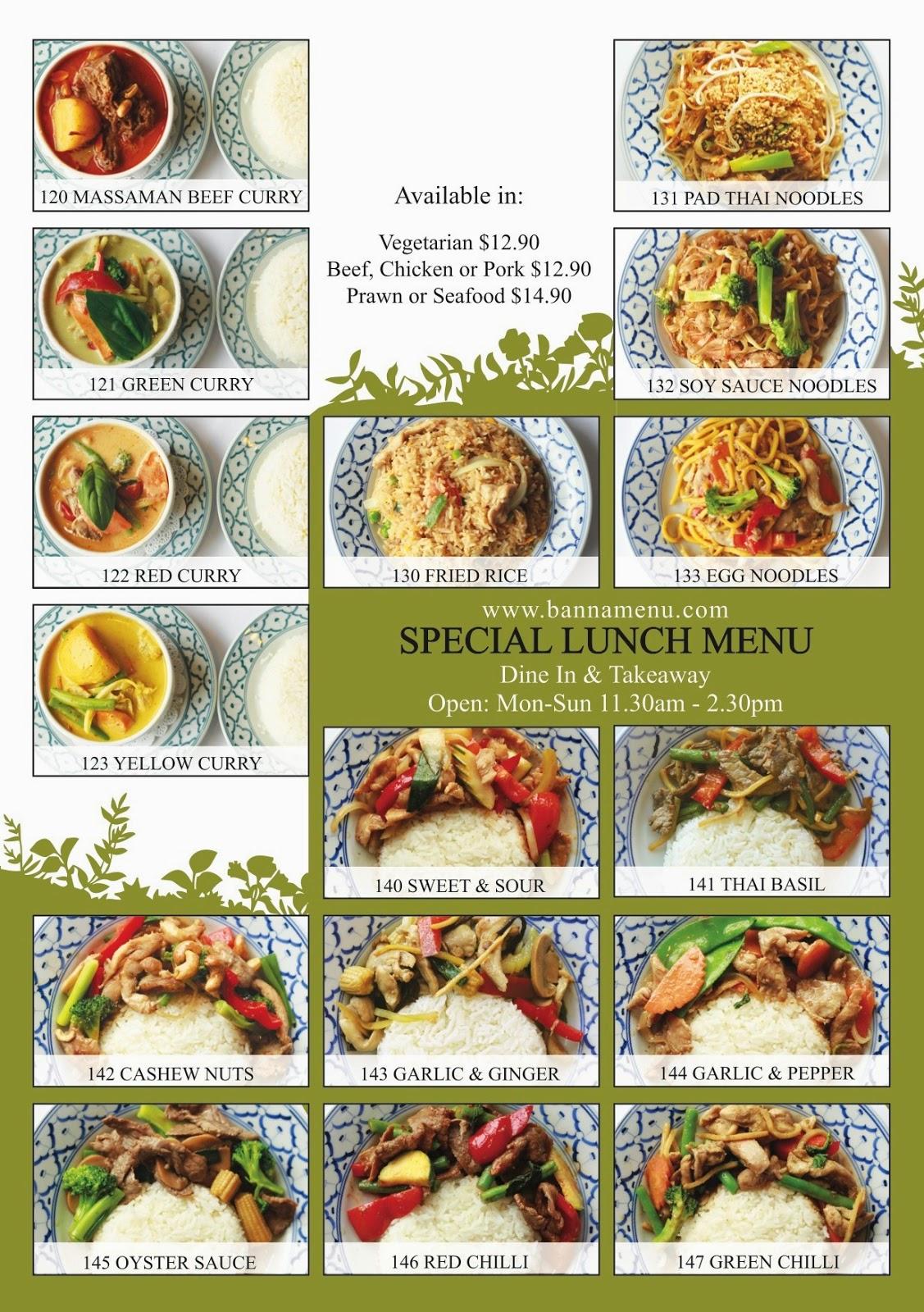 Menu at Ban-Na Thai Restaurant, Mackay