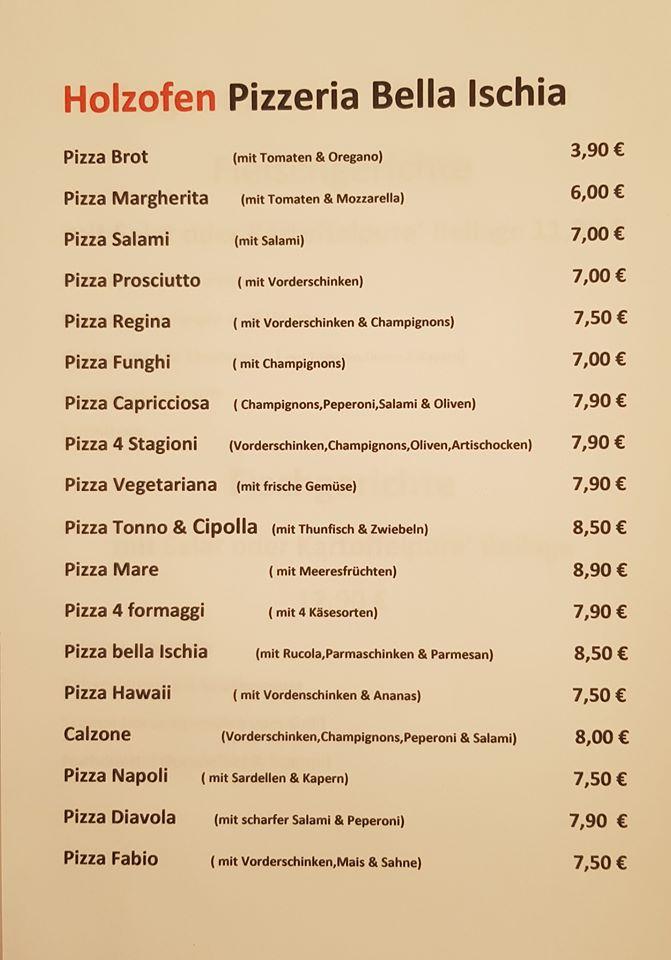 Menu au Bella Ischia pizzeria, Gröbenzell