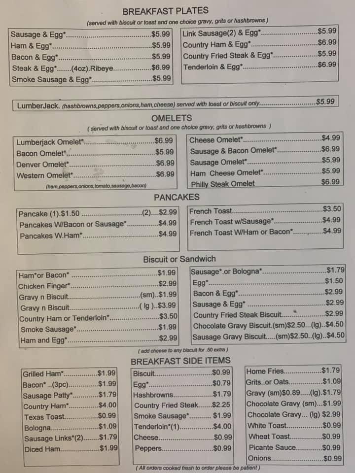 Menu at Ellie Mae's Cafe, Winfield