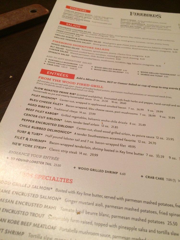 Menu at Firebirds Wood Fired Grill pub & bar, Tucson