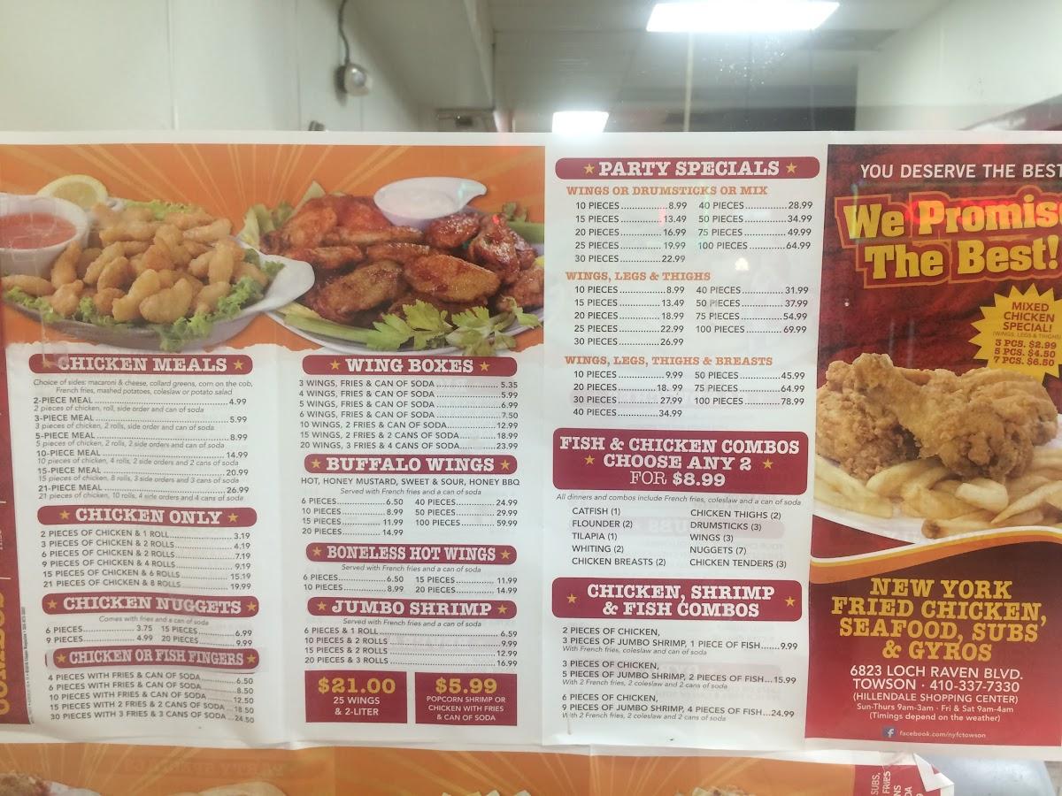 Menu at New York Fried Chicken & Seafood restaurant, Towson, Loch Raven ...