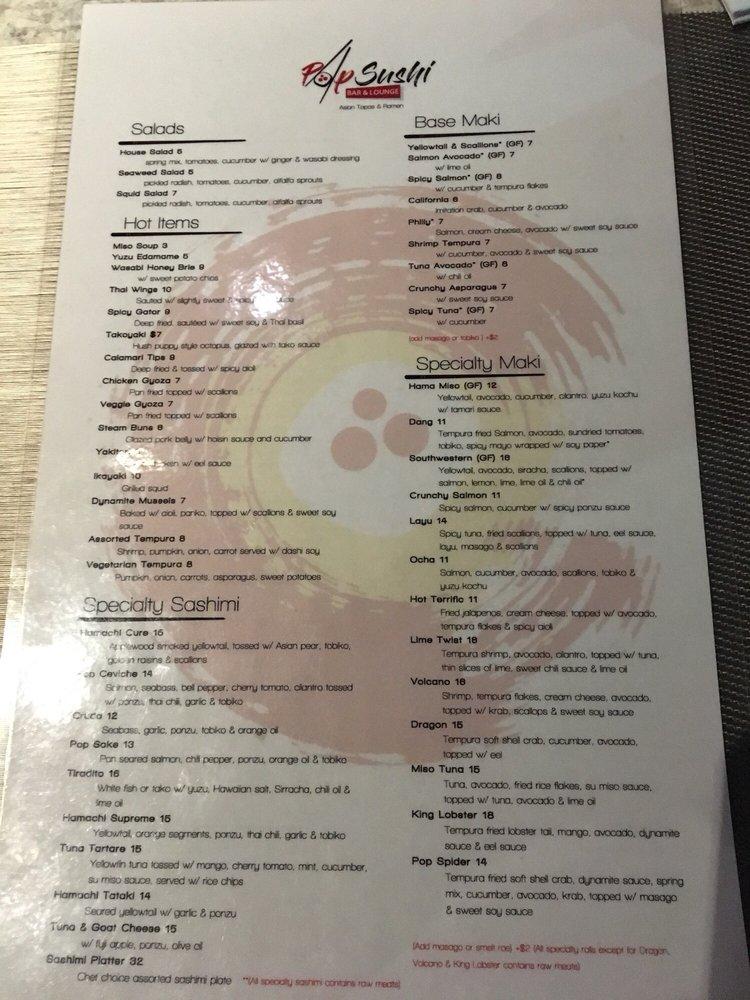 Menu at Pop Sushi restaurant, Durango, 42 Co Rd 250 #400