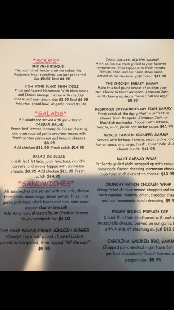 Menu at Red Bones Raw Bar Seafood Grille, Chesapeake