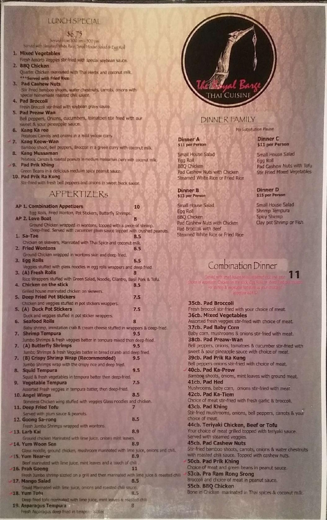 Menu at Royal Barge Thai Cuisine, Grants Pass, 120 SW H St