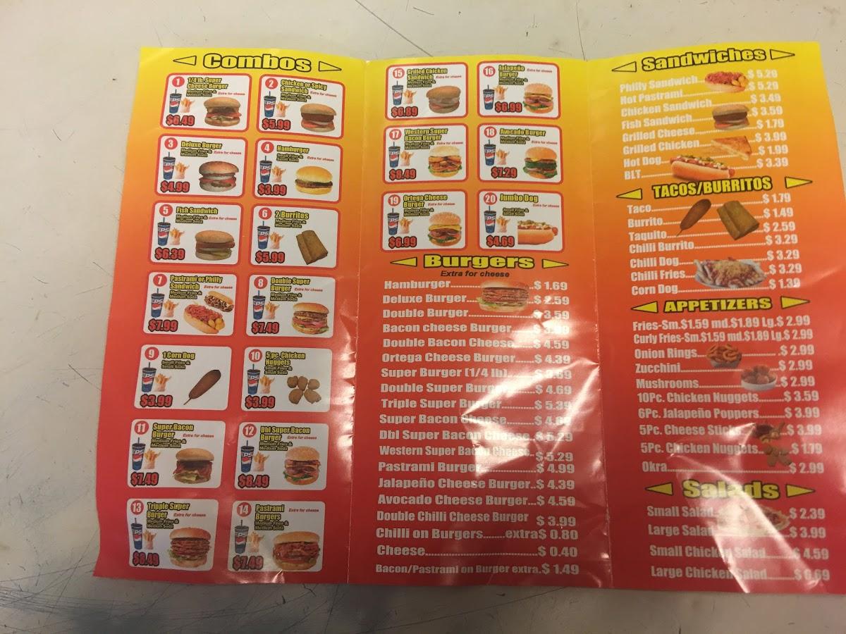 Menu at Super Burger restaurant, Ceres
