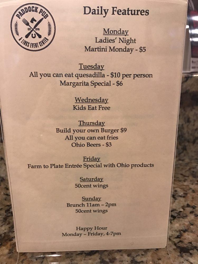 Menu at The Paddock Pub, Groveport