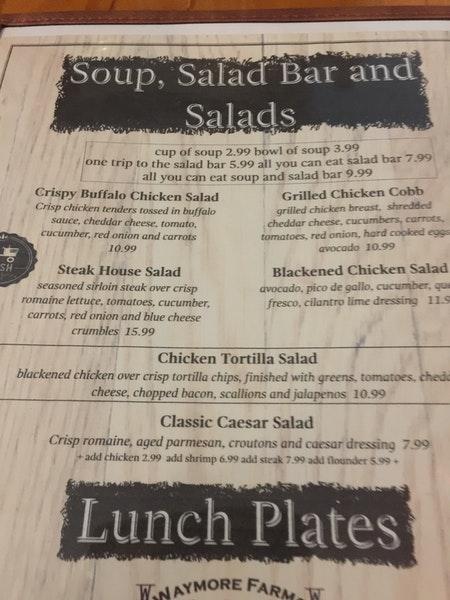 Menu at The Quart House restaurant, LaBelle