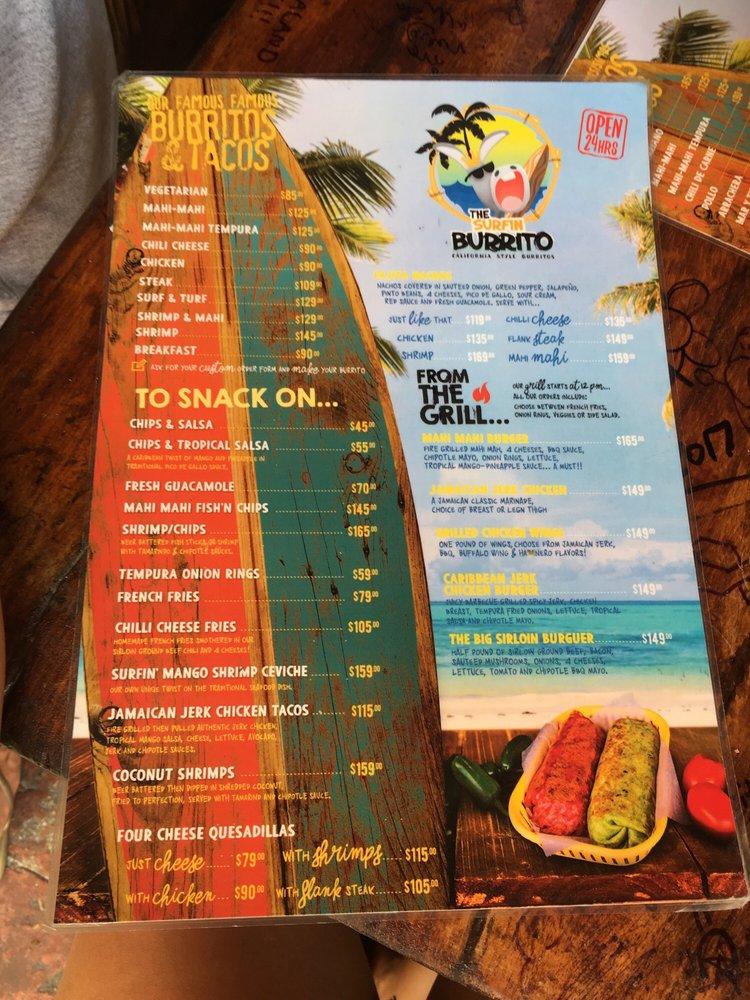 Menu at The Surfin Burrito pub & bar, Cancún, Kukulkan Km. 9.5