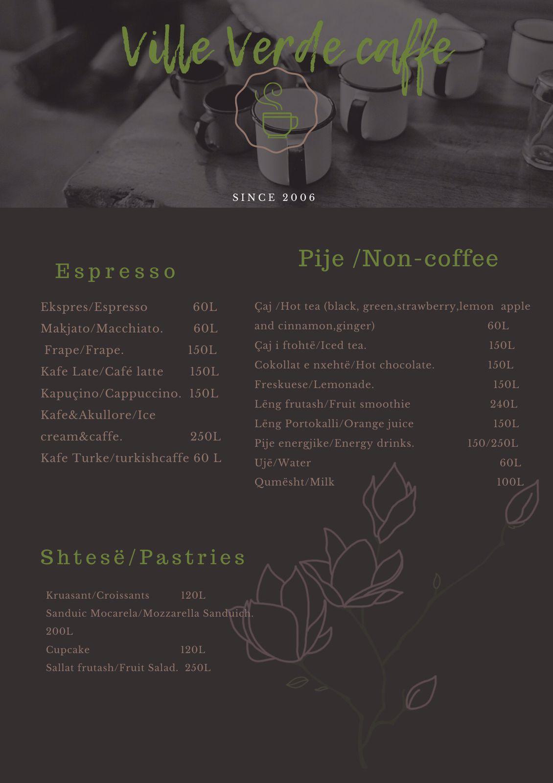 Menu at ville verte cafe, Durrës