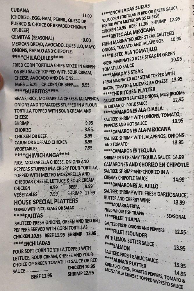 Menu at Amada's Kitchen AUTHENTIC MEXICAN food restaurant, Washingtonville