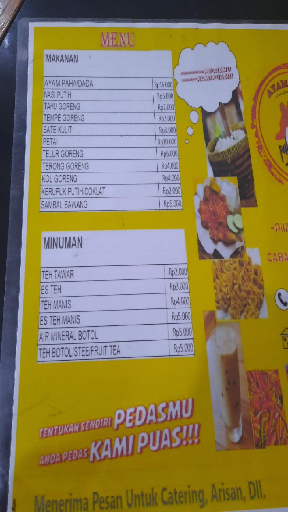 Carta del restaurante Ayam Gepuk Pak Gembus Ruko Harmoni, Bekasi
