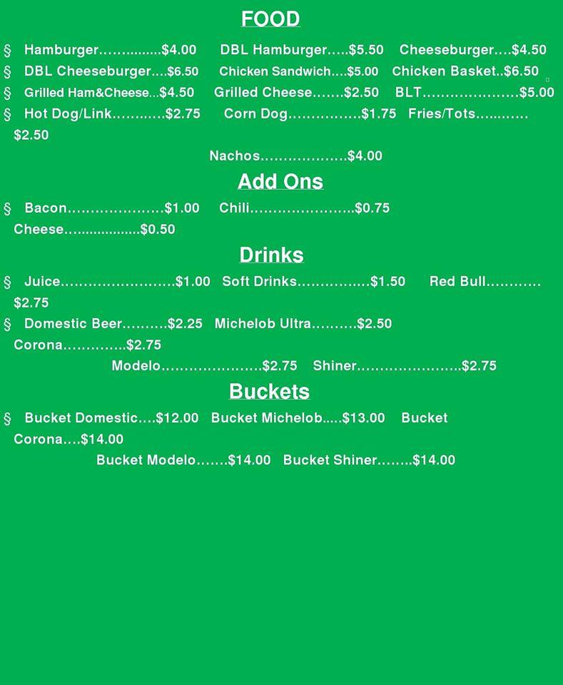 Menu at Bills Bar and Billiards, Oklahoma City