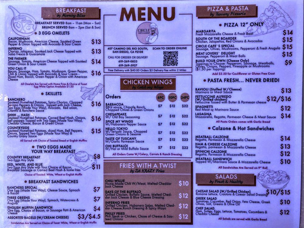 Menu at The Circle Pizza & Market restaurant, San Diego