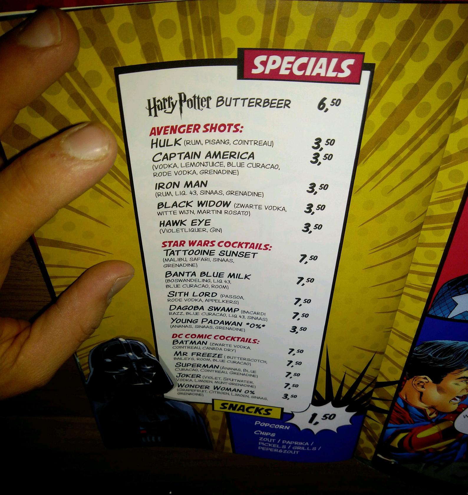 Speisekarte von Comic Sans, Gent