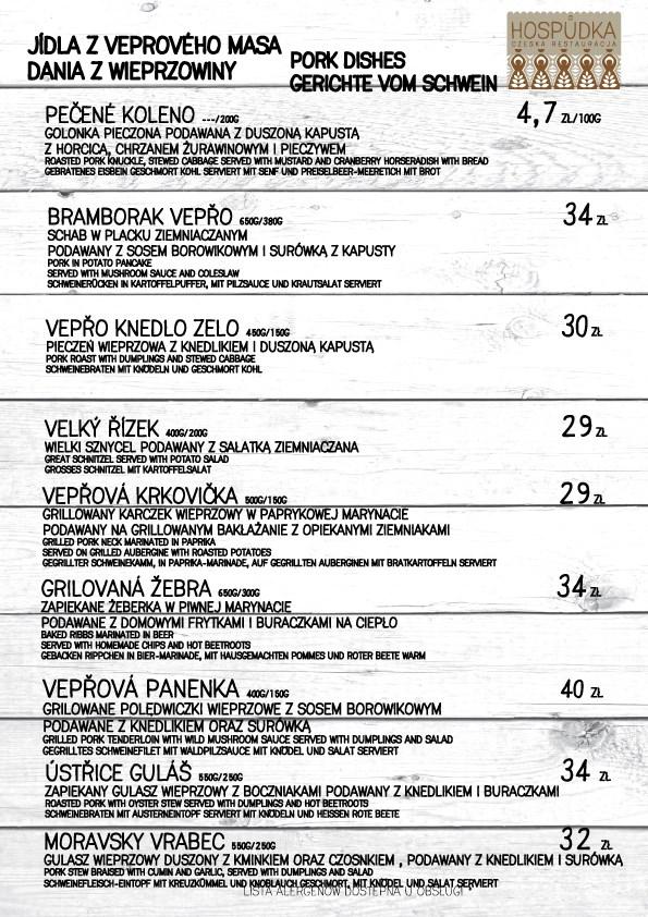 Menu at Czech Restaurant Hospudka, Szczecin