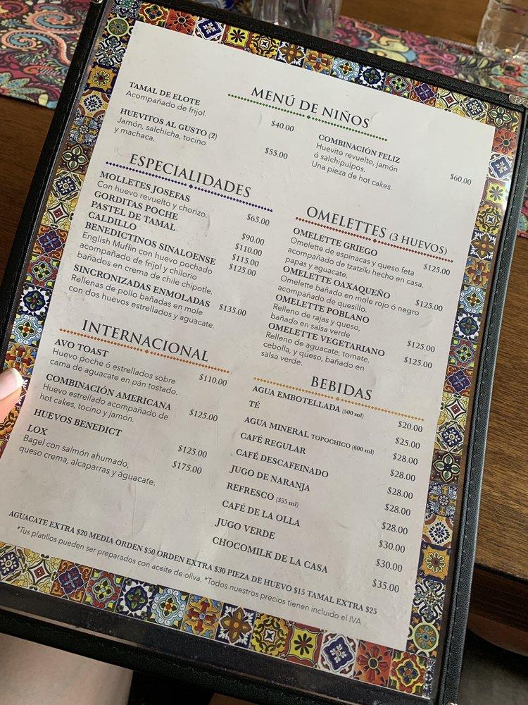 Menu at Josefa's desayunador restaurant, Culiacán