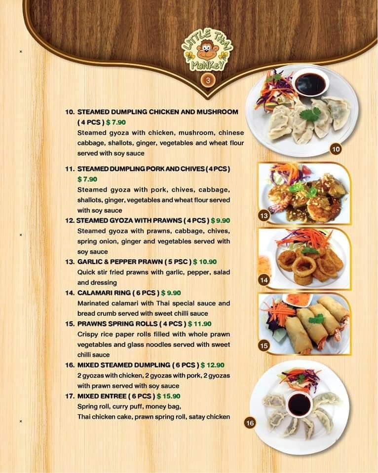 Menu at Little Thai Monkey restaurant, Wangi Wangi, 1/226 Watkins Rd