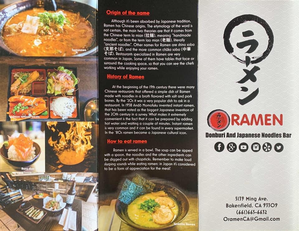 Menu at O Ramen desserts, Bakersfield