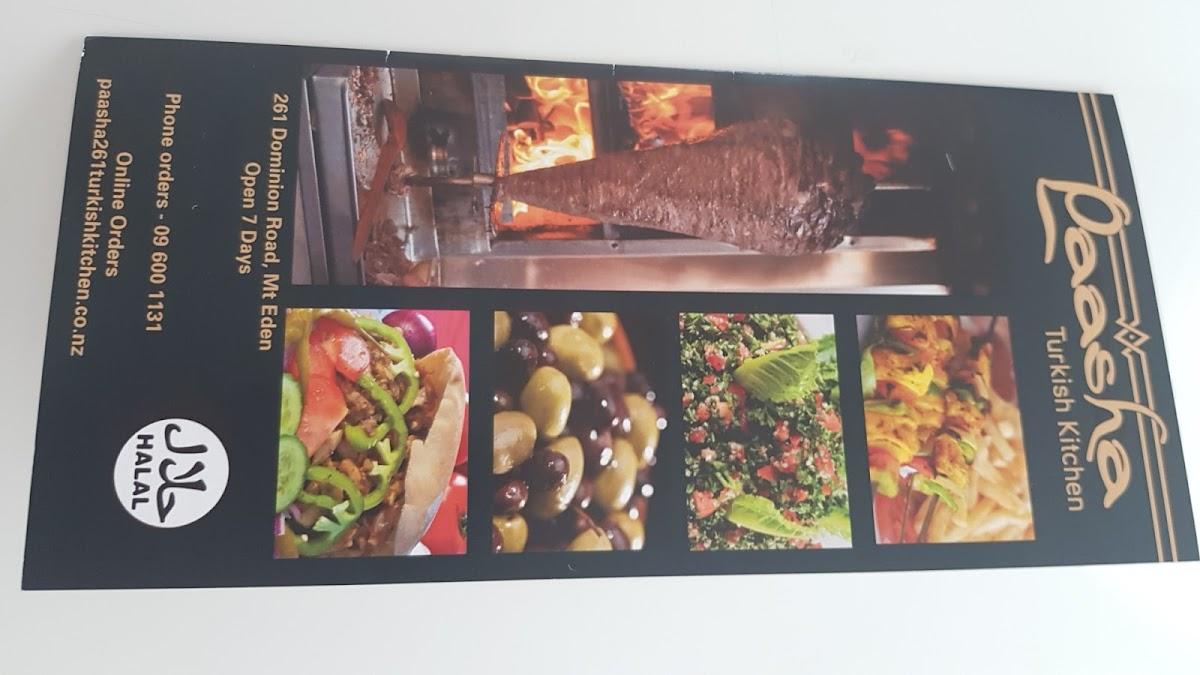 Menu at Paasha Turkish Kitchen restaurant, Auckland, 261 Dominion Rd